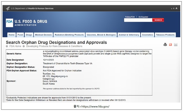 ㈜툴젠, “TGT-001” 美 FDA ODD(희귀의약품 지정) 승인